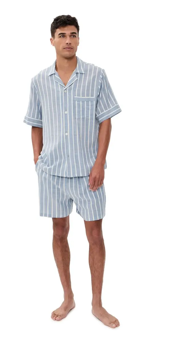 Eberjey Nautico Short Pajama Set - Classic Stripe Slate Blue/ivory
