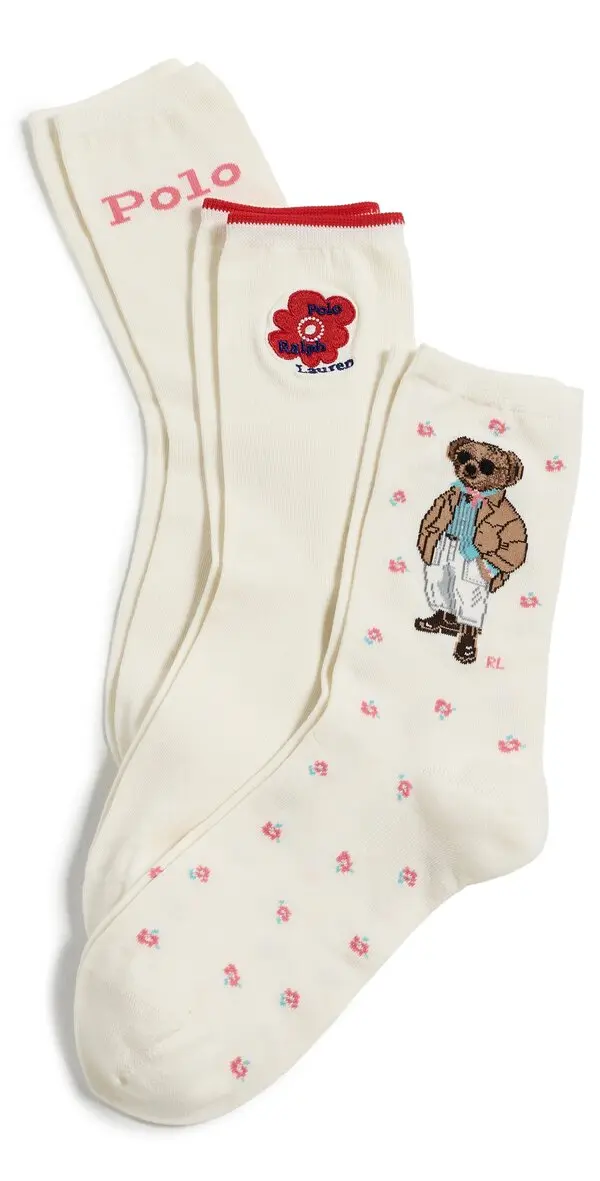 Polo Ralph Lauren Polo Bear Crew Sock 3-pack - Ivory Assorted