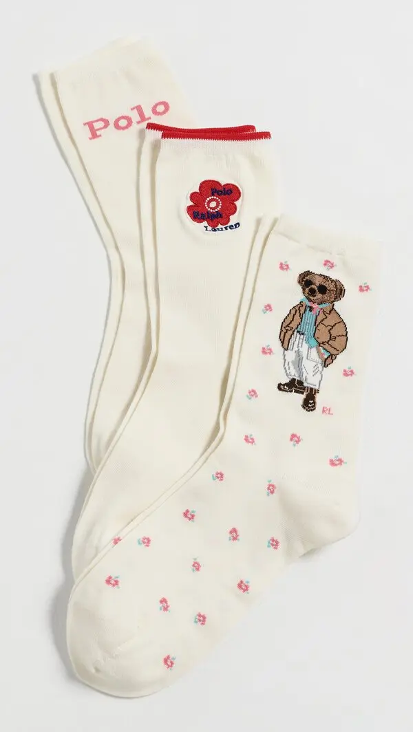 Polo Ralph Lauren Set Of 3 Crew Socks With Assorted Designs