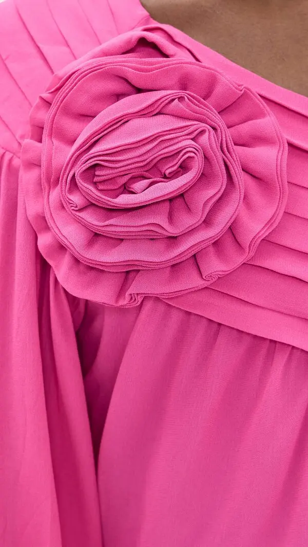 Farm Rio Rose Applique One Shoulder Puff Sleeve Blouse - Pink