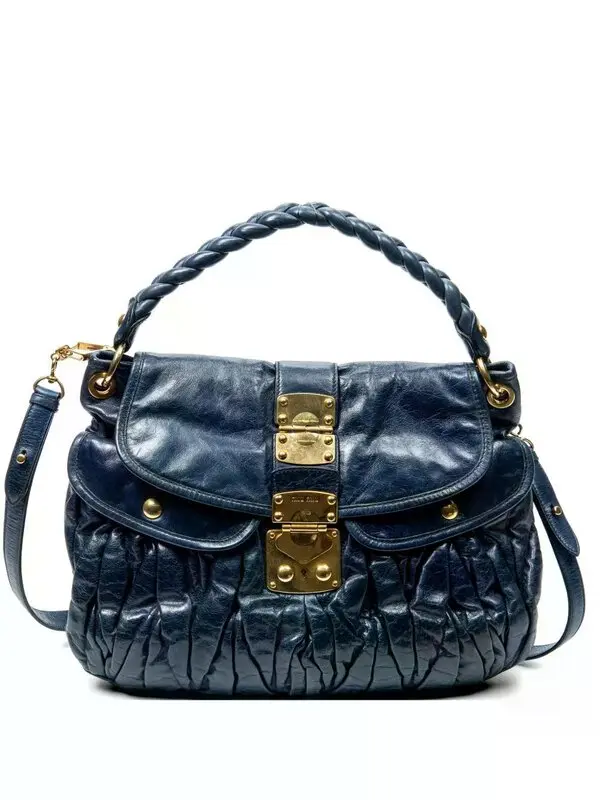 Miu Miu Medium Coffer Double Pocket Hobo Bag - Blue