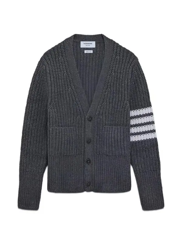 Thom Browne Stripe V-neck Cardigan - Grey