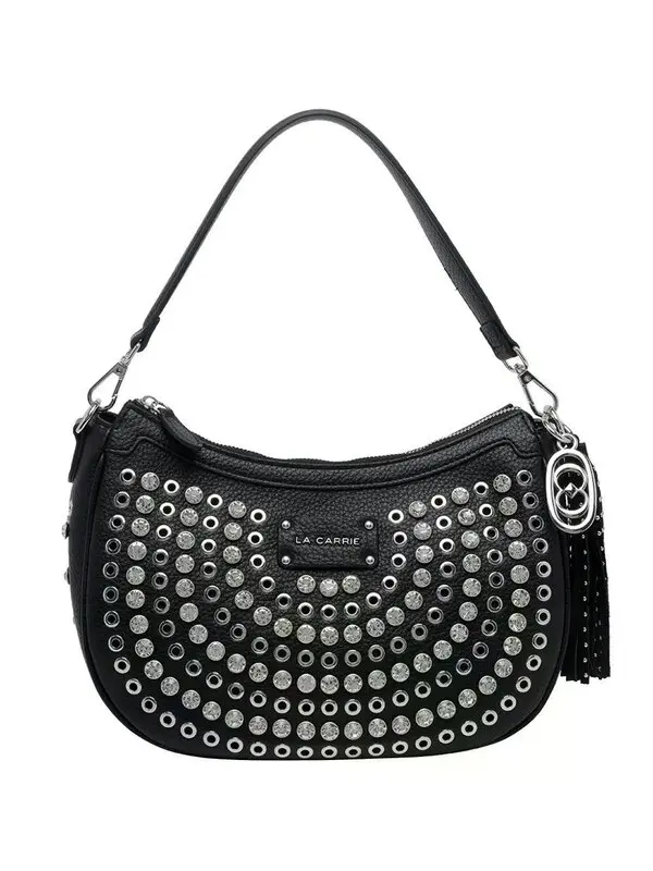 LA CARRIE Andromeda Logo Studded Shoulder Bag - Black
