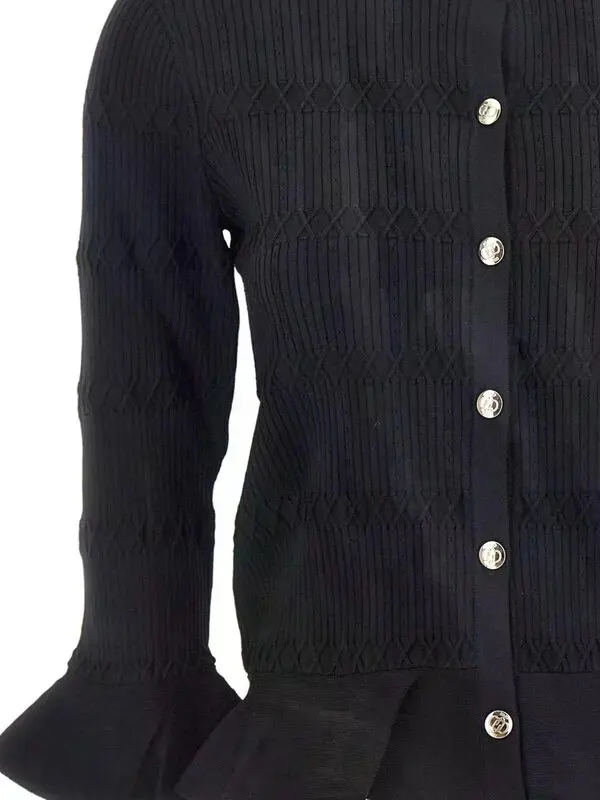 Liu Jo Rib-knit Cardigan With Ruffle Details - Black