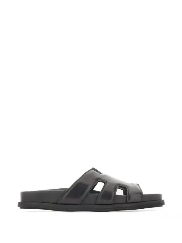 FABI Leather Cut-out Strap Sandals - Black