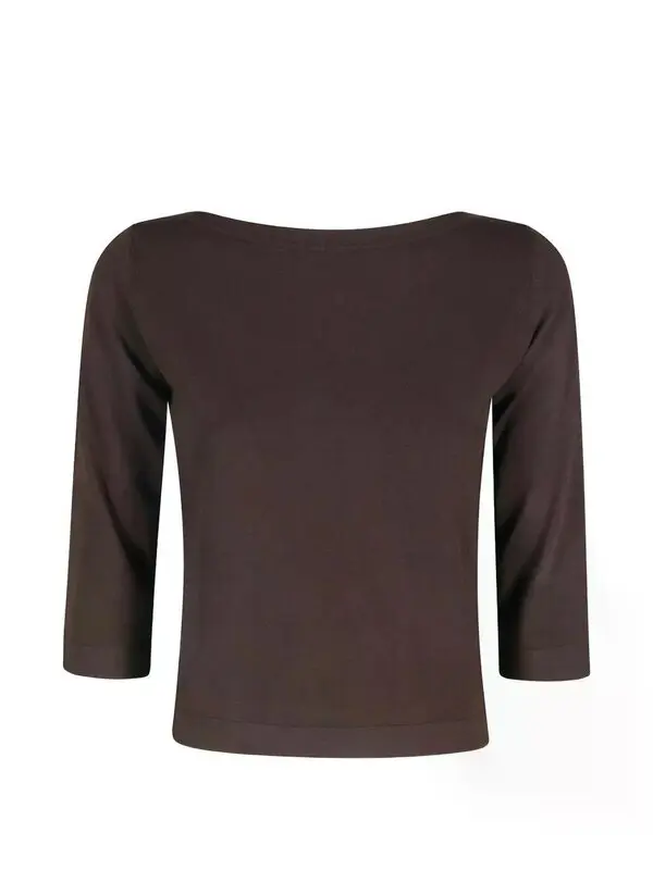 ROBERTO COLLINA Boat-neck 3/4 Sleeve Sweater - Brown