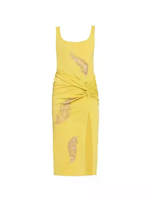 DES_PHEMMES Beaded-feather Midi Dress