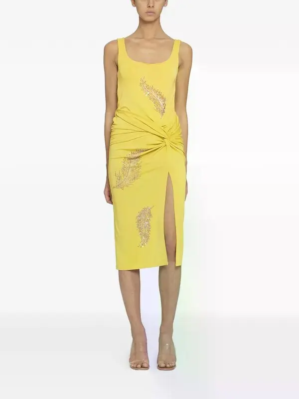 DES_PHEMMES Beaded-feather Midi Dress