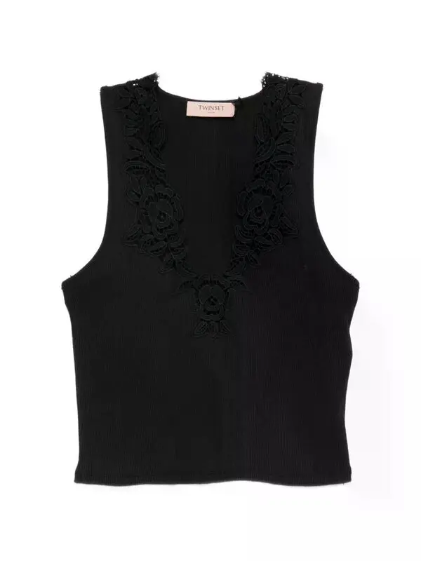TWINSET Lace-trim Ribbed Top - Black