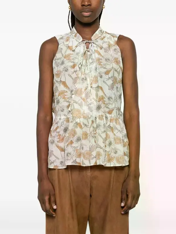 Hemisphere Floral-print Tie-neck Top