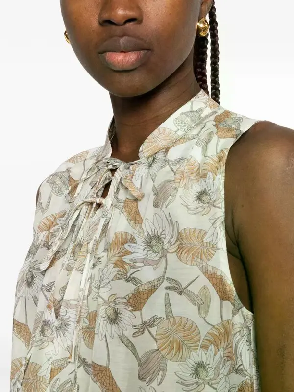Hemisphere Floral-print Tie-neck Top