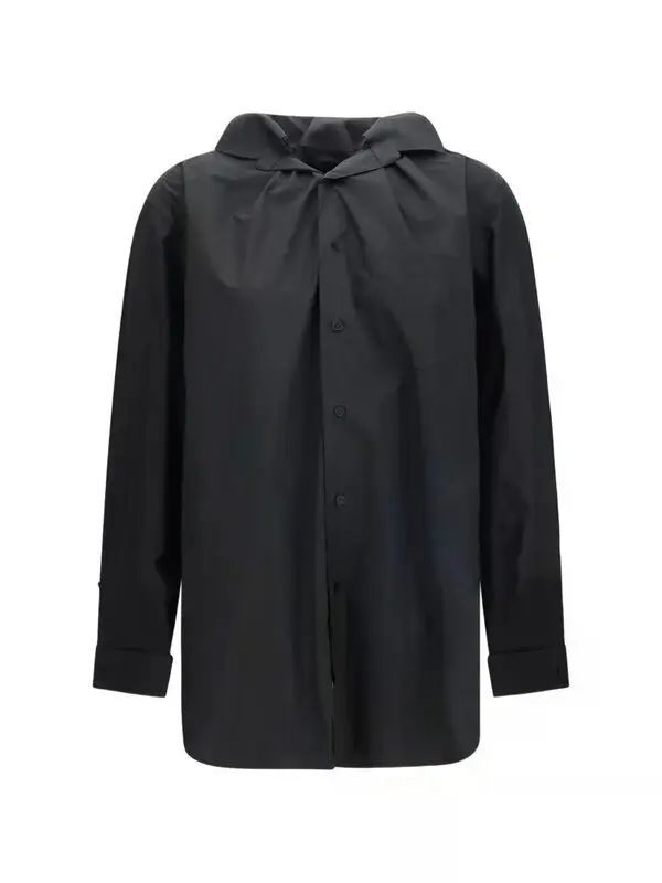 ALAINPAUL Elasticated-collar Long-sleeved Shirt - Black