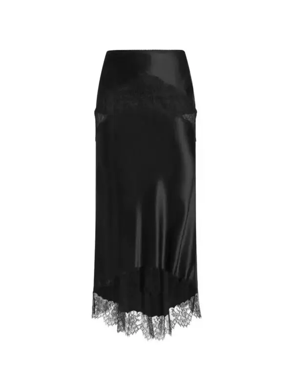 Dolce & Gabbana Silk Satin Lace Skirt - Black