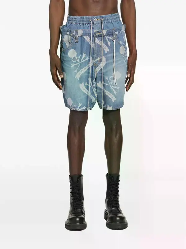MASTERMIND WORLD Aloha Denim Shorts - Blue