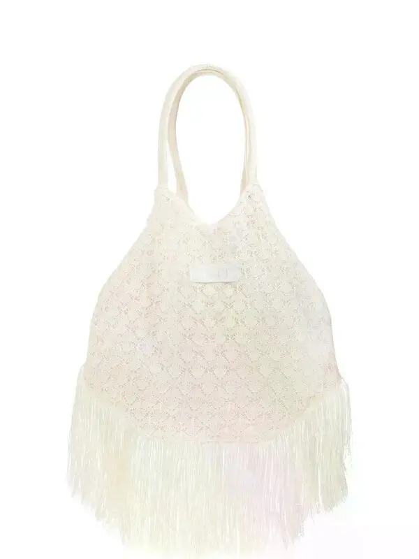 AKEP Fringed Knitted Tote Bag - White