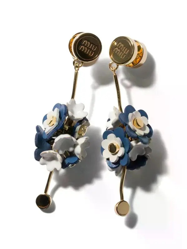 Miu Miu Metal And Leather Dangle Earrings - Gold