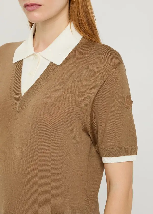 Moncler Wool Layered Polo Top - Camel