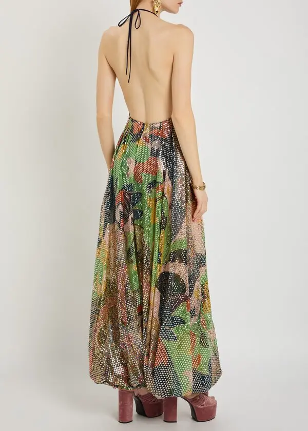 Etro Embellished Printed Mesh Halterneck Jumpsuit
