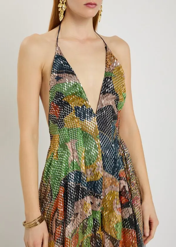 Etro Embellished Printed Mesh Halterneck Jumpsuit