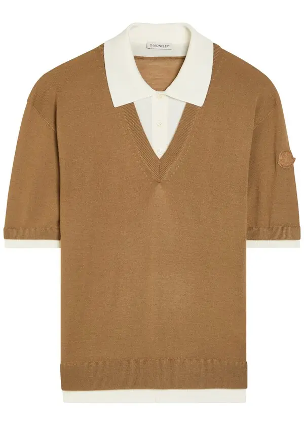 Moncler Layered Wool Polo Top - Camel