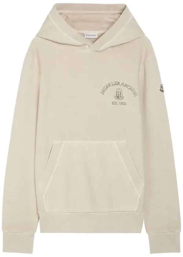 Moncler Logo Hooded Cotton Sweatshirt - Beige