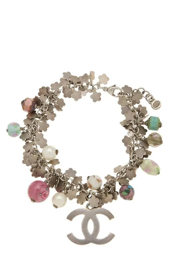 Chanel Multicolor Silver Beaded Charm Bracelet - Multi