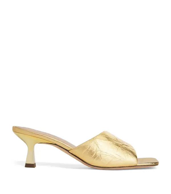 Sandro Metallic Leather Heeled Mules - Yellow