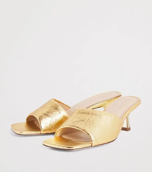 Sandro Metallic Leather Heeled Mules - Yellow