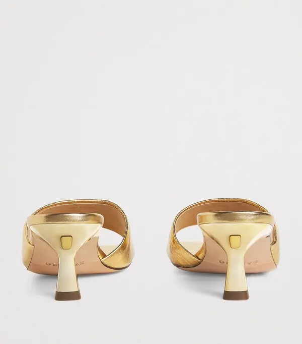 Sandro Metallic Leather Heeled Mules - Yellow