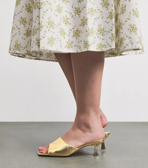 Sandro Metallic Leather Heeled Mules - Yellow