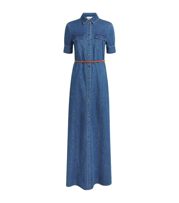 Lafayette 148 New York Denim Belted Maxi Dress - Blue