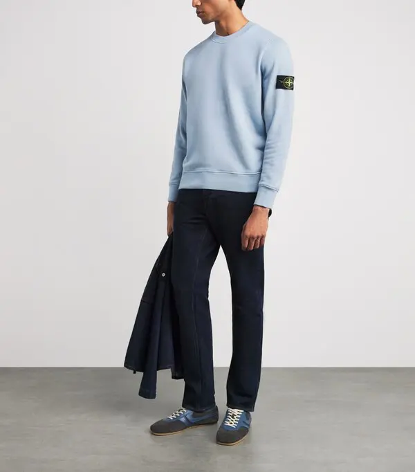 Stone Island Cotton Sweatshirt With Compass Logo - Blue