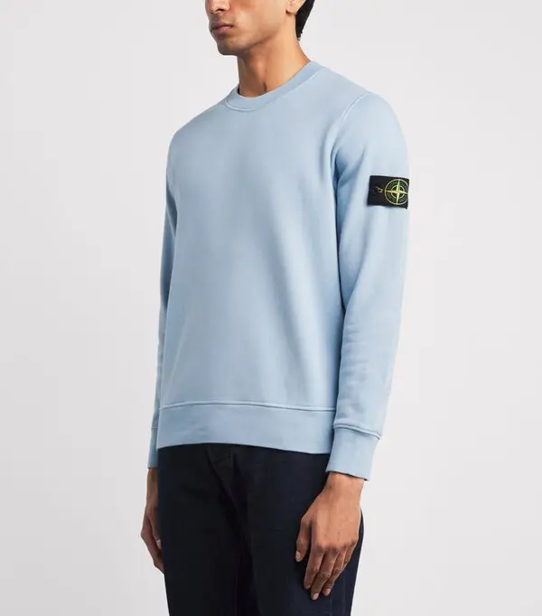 Stone Island Cotton Sweatshirt With Compass Logo - Blue