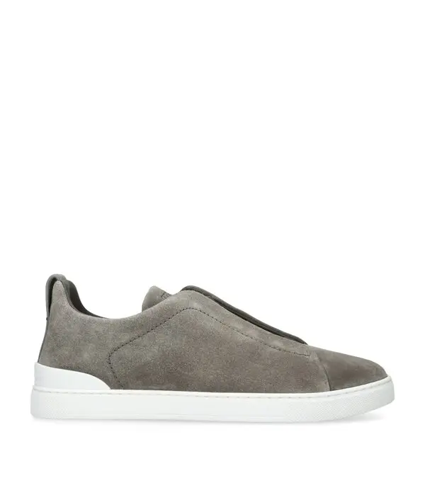 Zegna Suede Triple Stitch Sneakers - Grey