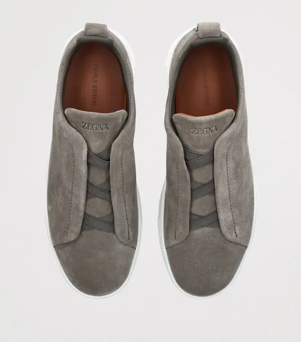Zegna Suede Triple Stitch Sneakers - Grey