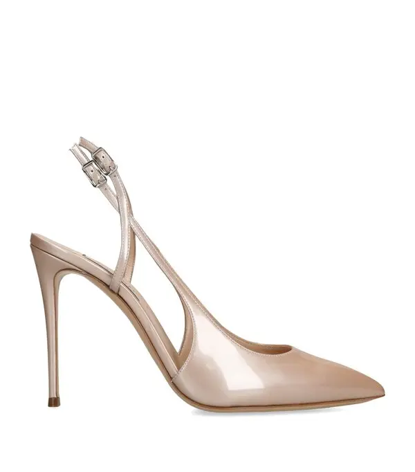 Casadei Patent Leather Slingback Heels - Beige