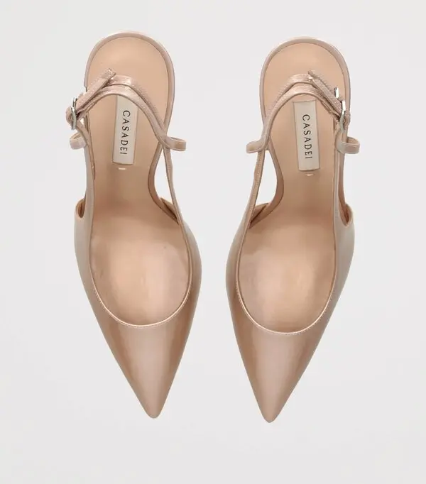 Casadei Patent Leather Slingback Heels - Beige