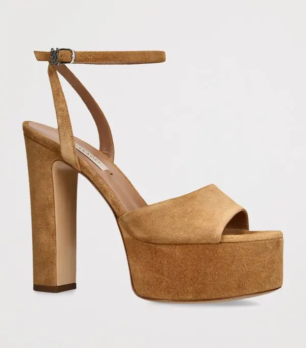 Casadei Suede Patty Platform Heels 130 - Beige