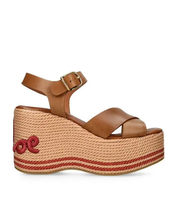 Chloé Leather Wedge Espadrilles - Pink