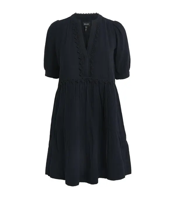 ME+EM Cotton Cheesecloth Swing Mini Dress - Navy