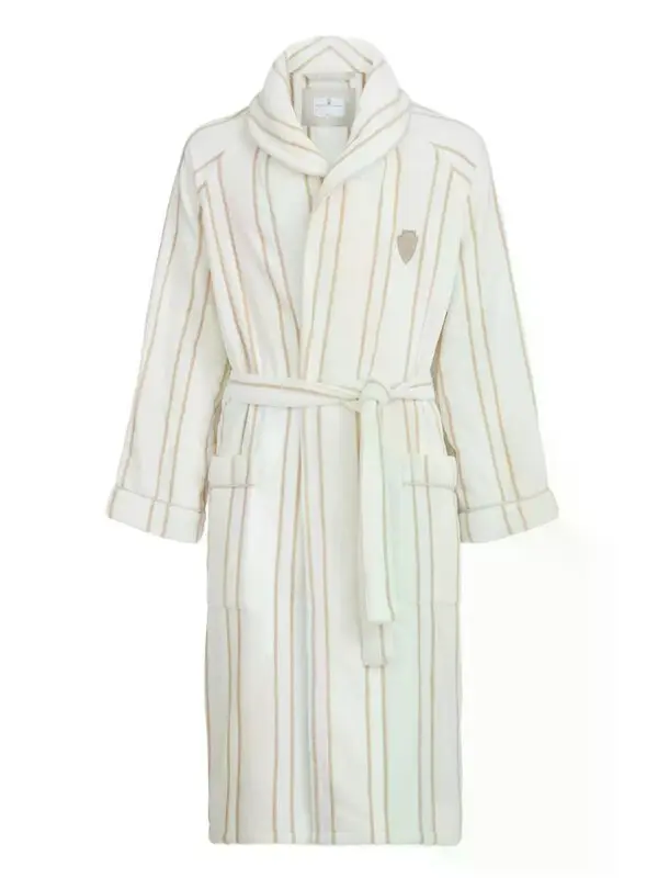 Brunello Cucinelli Striped Logo Cotton Bathrobe - White
