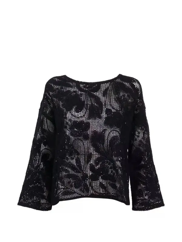KANGRA Embroidered Sequin Top - Black