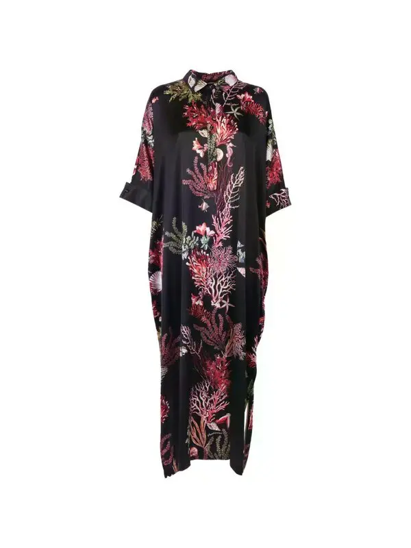 SHIRTAPORTER Floral-print Caftan Dress - Black
