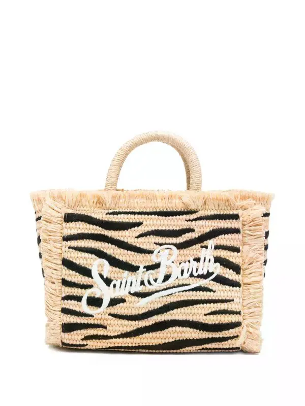 MC2 SAINT BARTH Zebra-print Frayed Shoulder Bag - Neutrals
