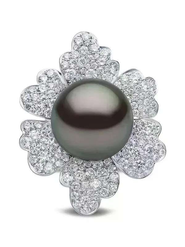 Yoko London Tahitian Pearl And Diamond Flower Ring - Silver