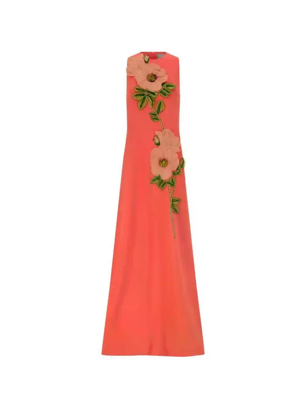 Lela Rose Francie Peony-embroidered Gown - Orange
