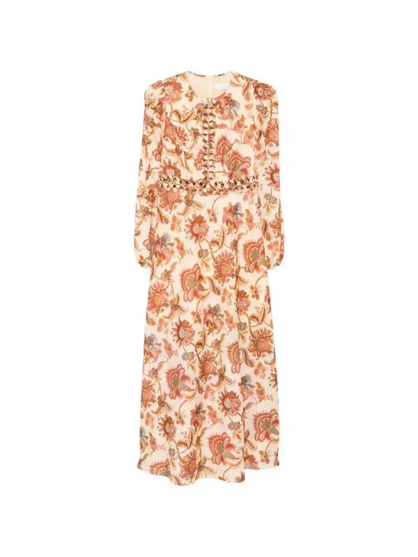 Zimmermann Aster Floral-print Midi Dress - Neutrals