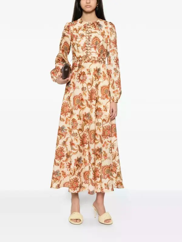 Zimmermann Aster Floral-print Midi Dress - Neutrals