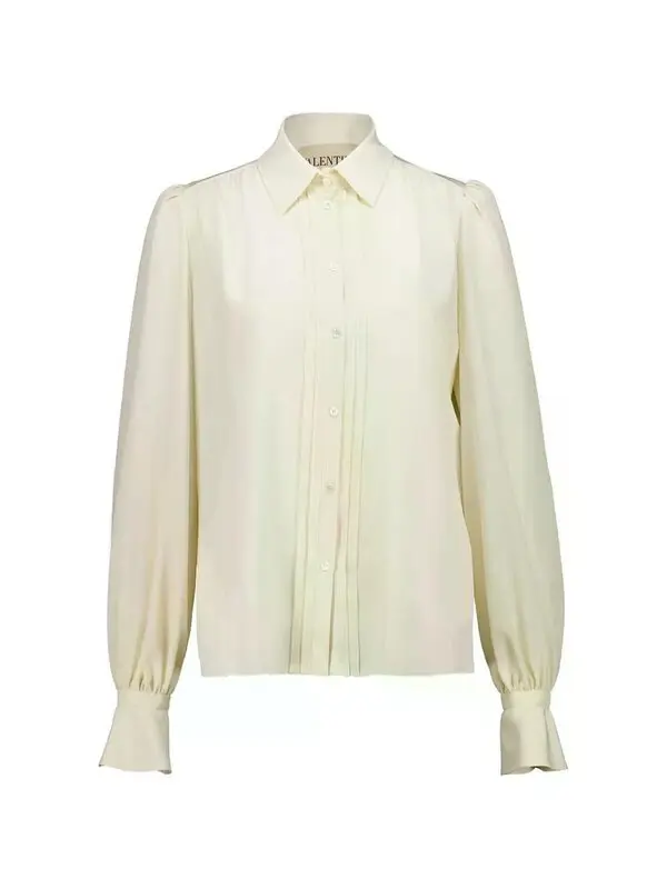 Valentino Garavani Pintuck-detail Puff-sleeve Blouse - Neutrals