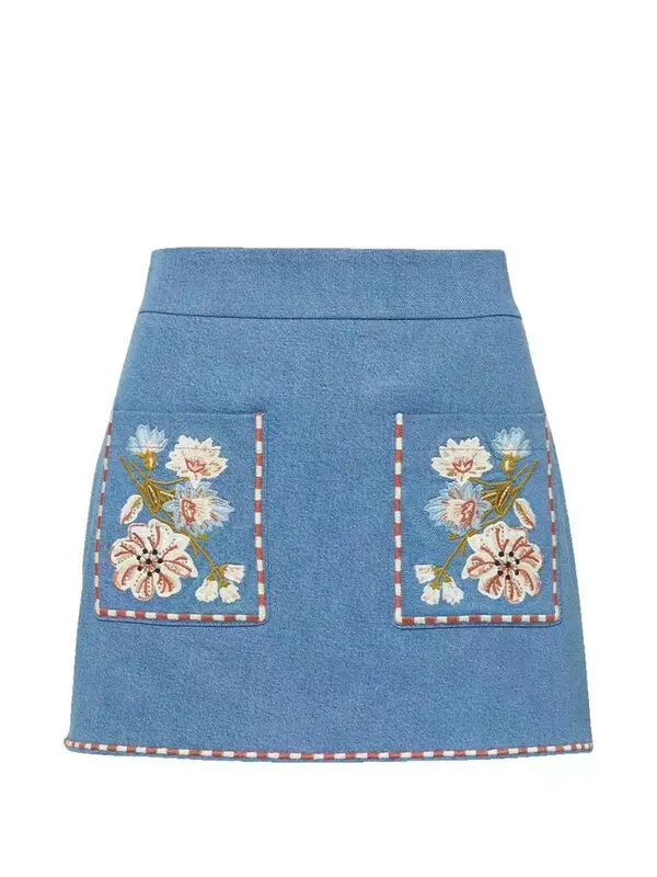 Veronica Beard Pallas Floral-embroidered Skirt - Blue